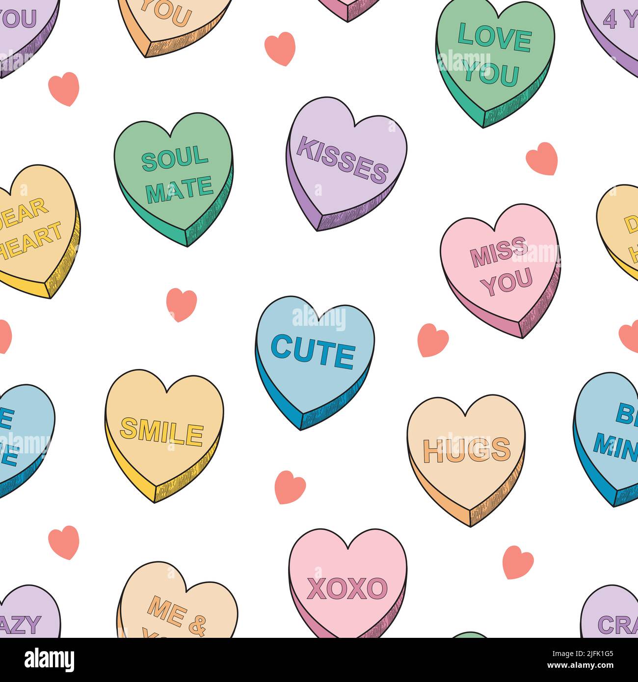 Valentine's day Candy Hearts Seamless pattern, Romantic sayings ...