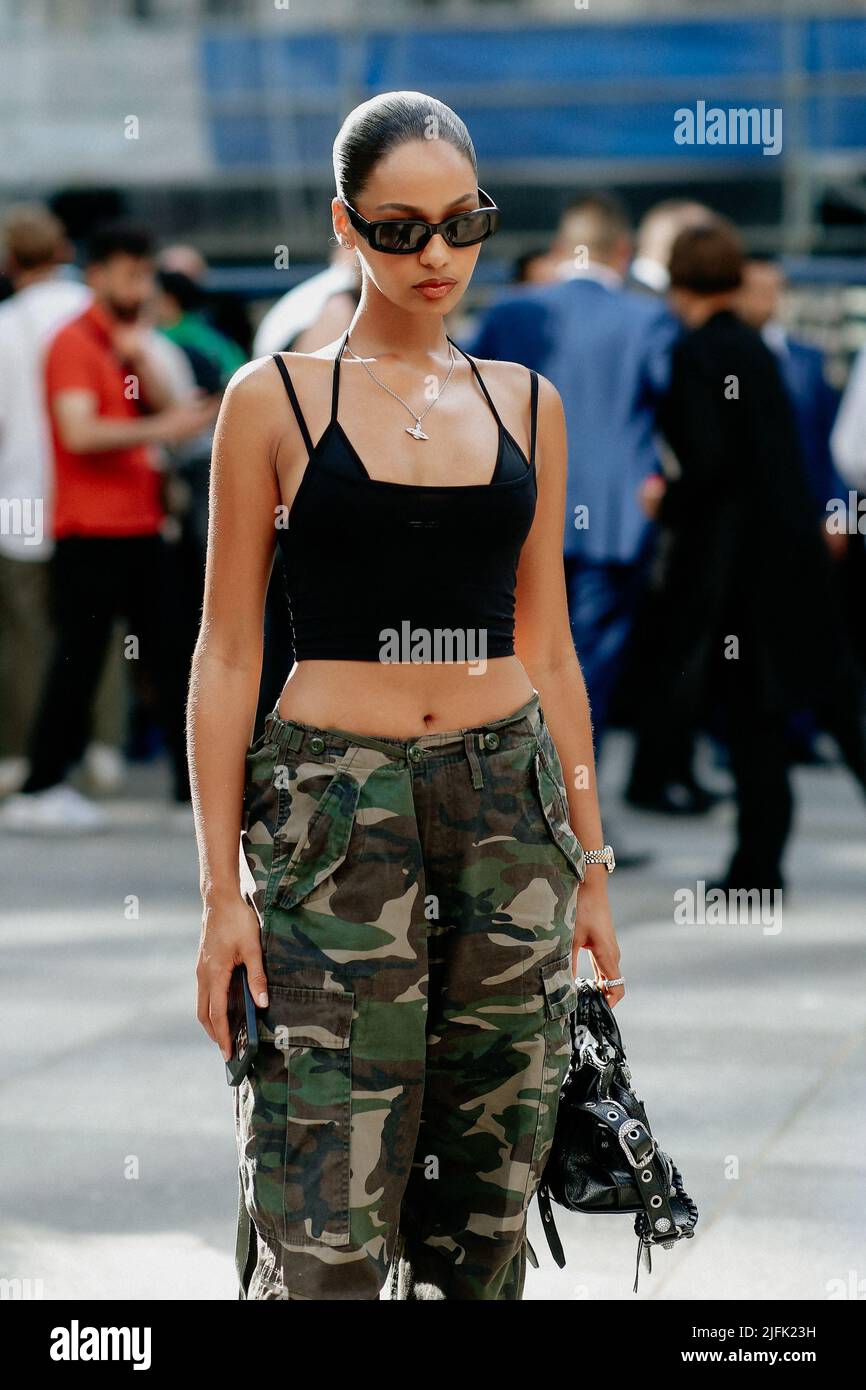 Street style, Jamila Strand arriving at Rhude Spring-Summer Menswear ...