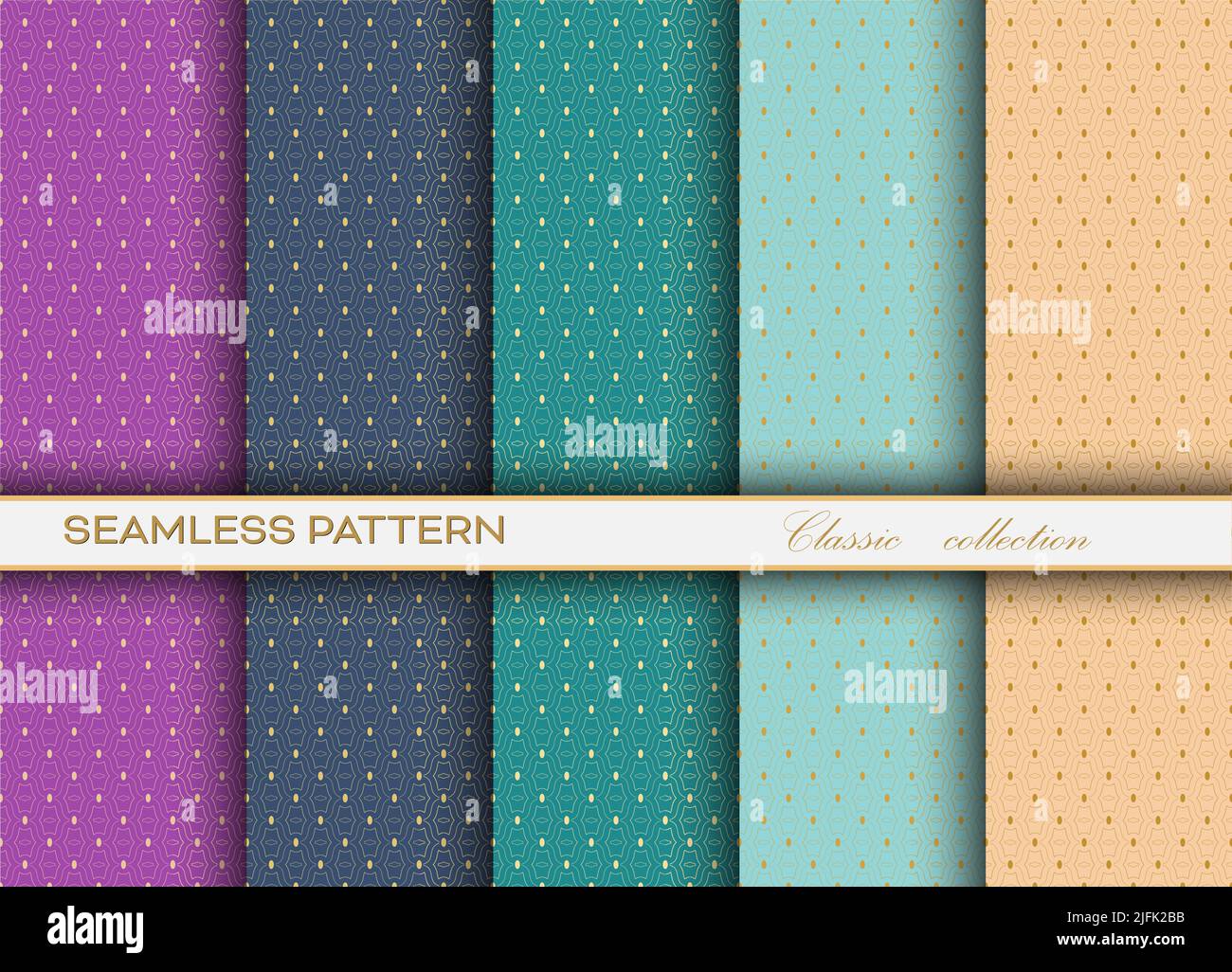 set of classic seamless decorative patterns with a golden openwork grid ...