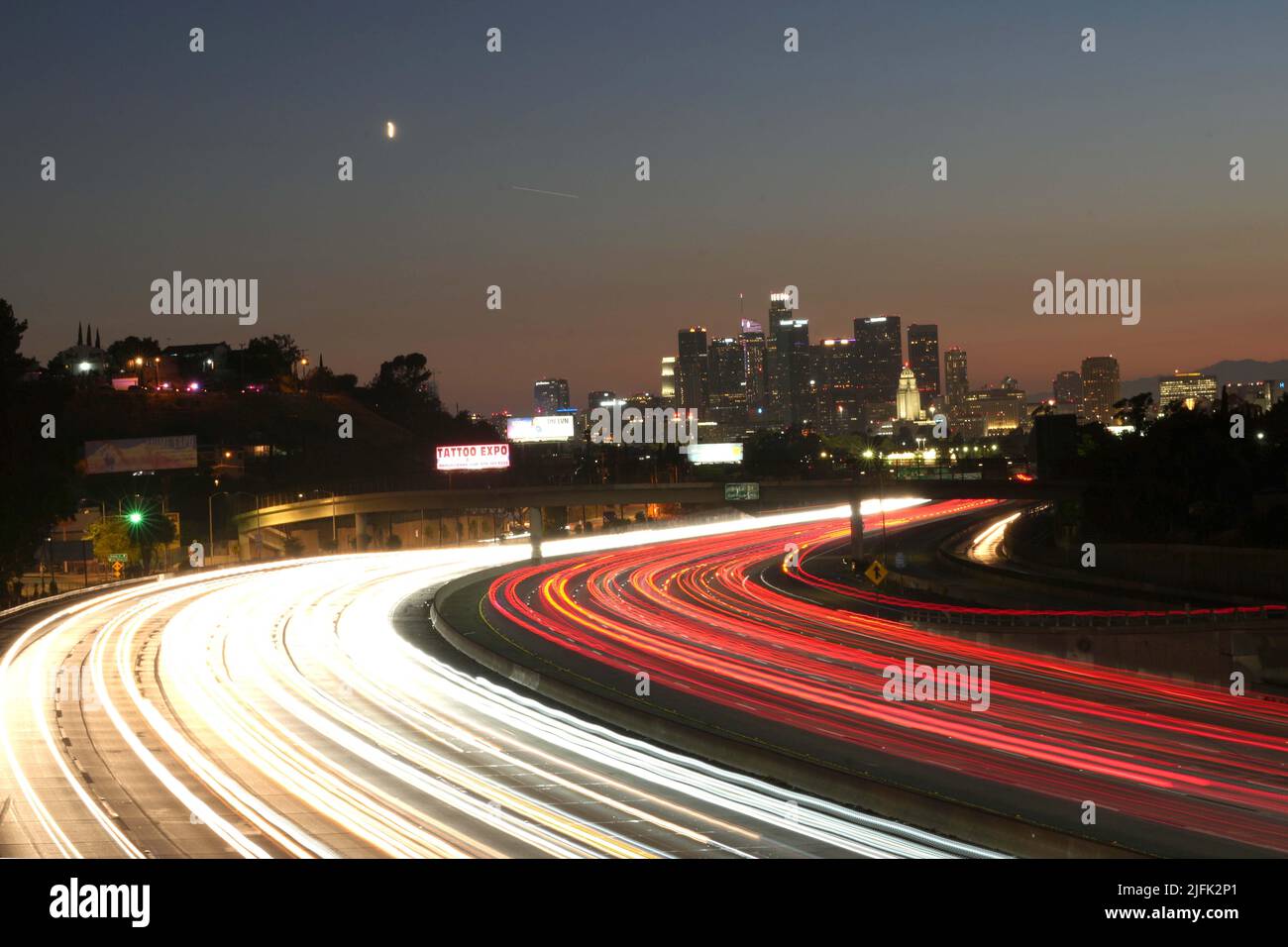 General overall view downtown los angeles skyline interstate 10 freeway ...