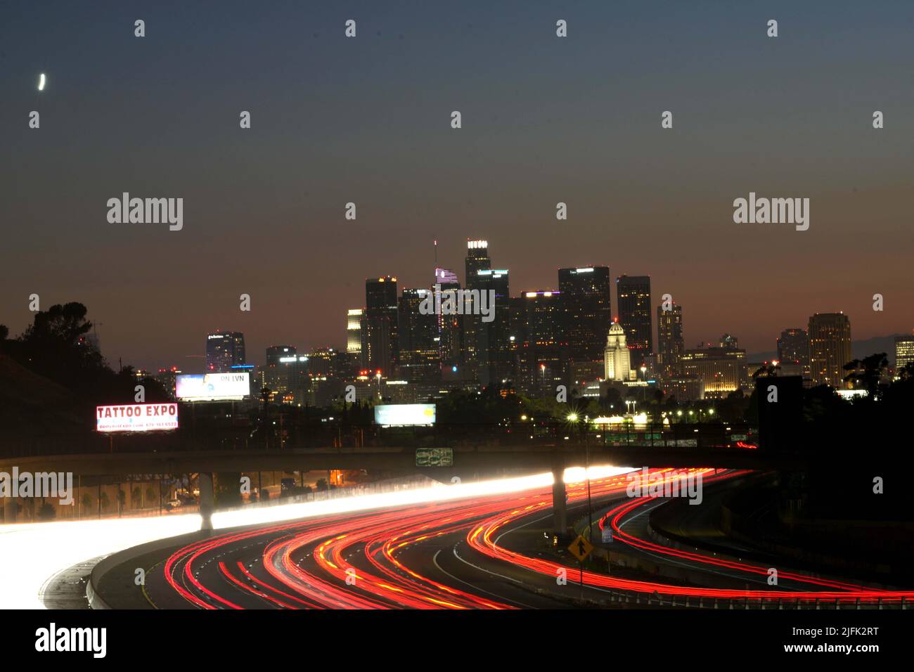 General overall view downtown los angeles skyline interstate 10 freeway ...