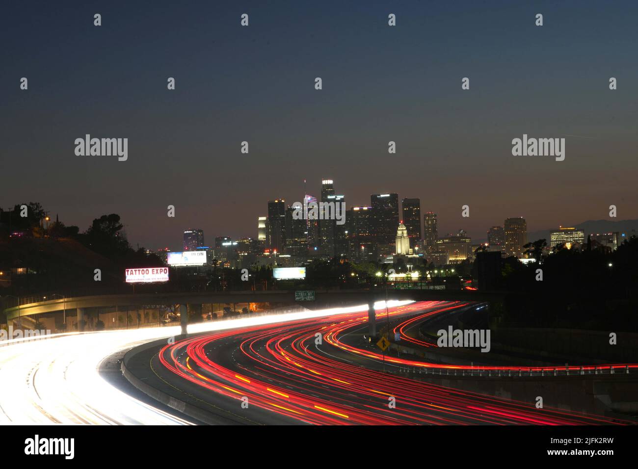 General overall view downtown los angeles skyline interstate 10 freeway ...