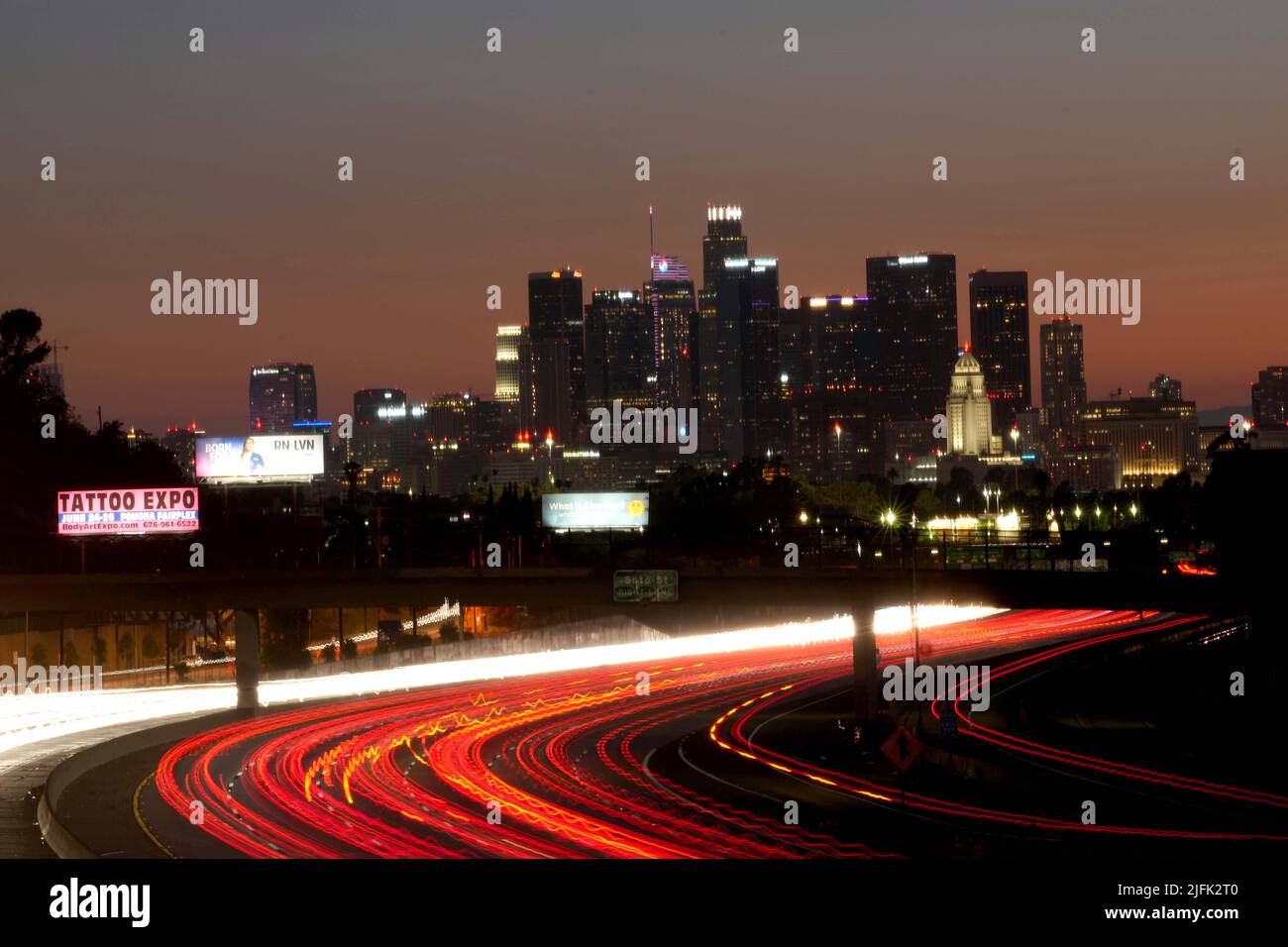 General overall view downtown los angeles skyline interstate 10 freeway ...