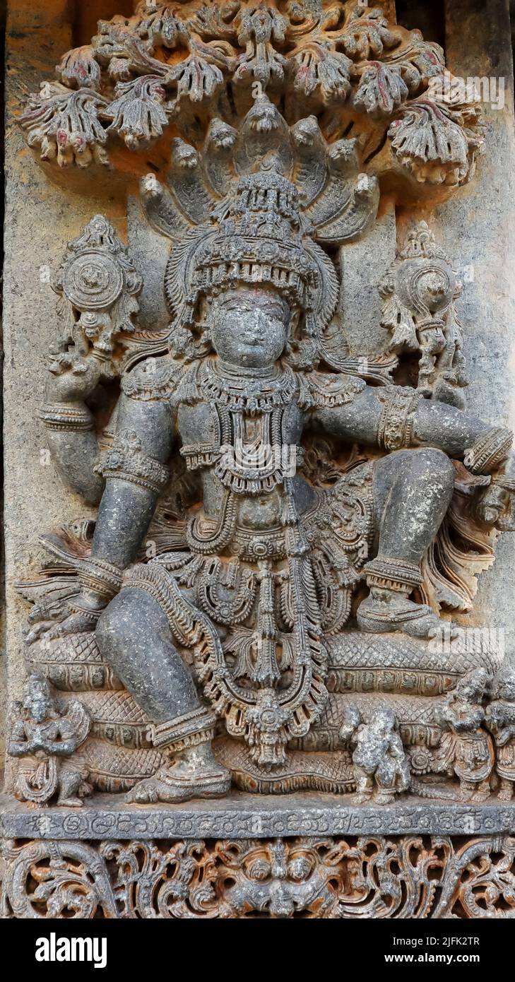 Lord Vishnu sitting on the Sheeshnaga Snake, Chennakeshava temple ...