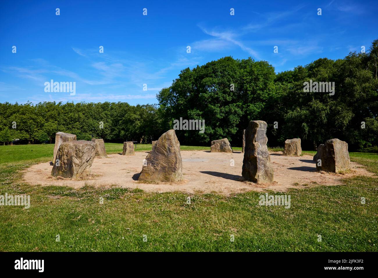 Manchester, Cringle Park stone formation circle Stock Photo - Alamy