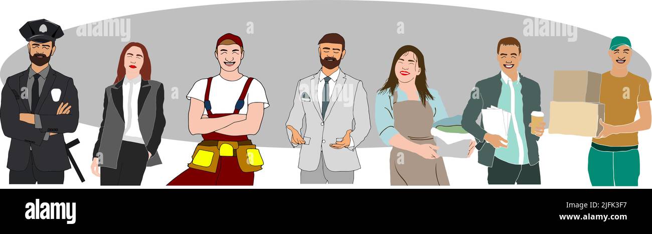 Collection of people of different professions isolated on white ...