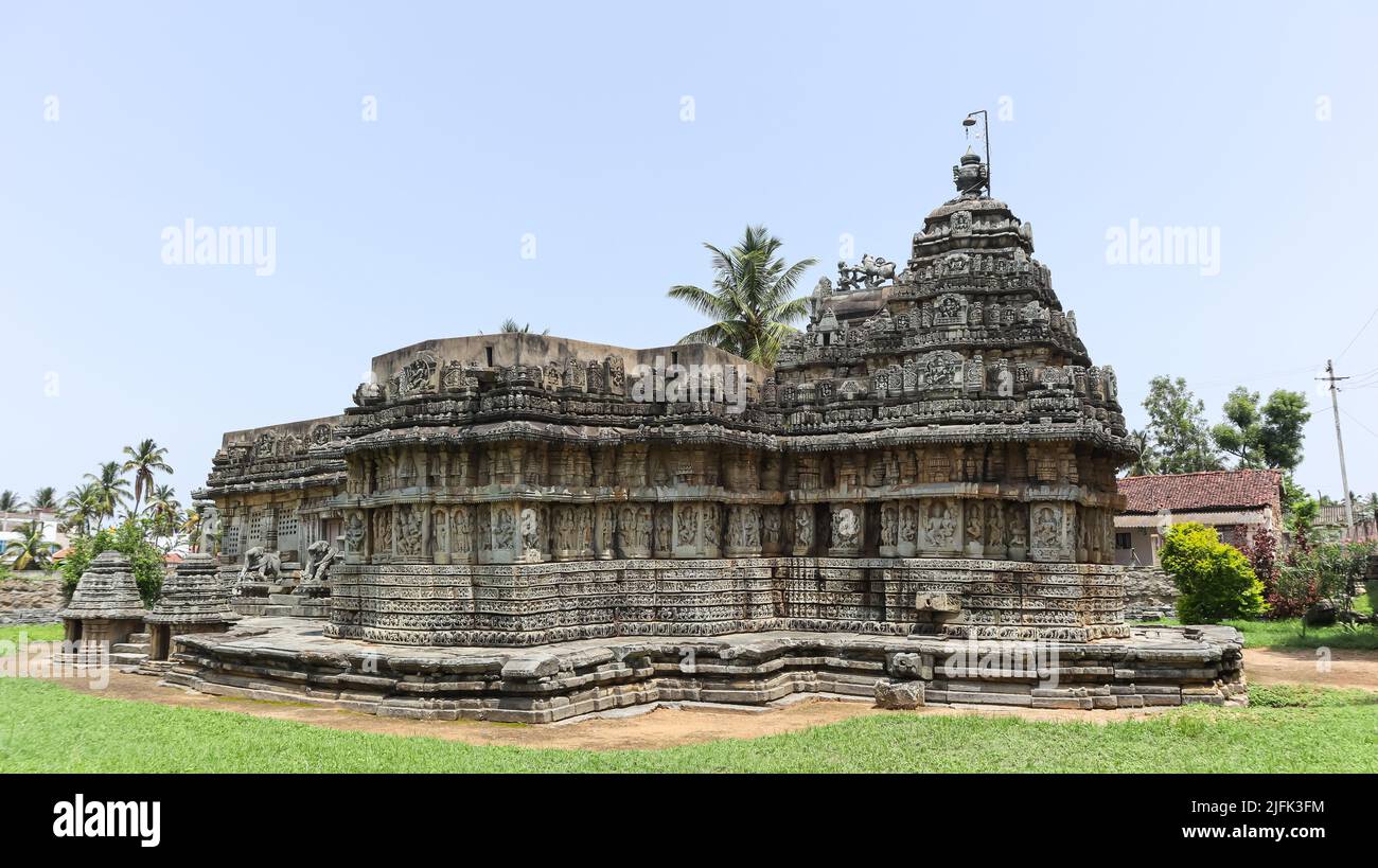 Full façade of Mallikarjuna Temple, Basaralu, Mandya, Karnataka, India ...