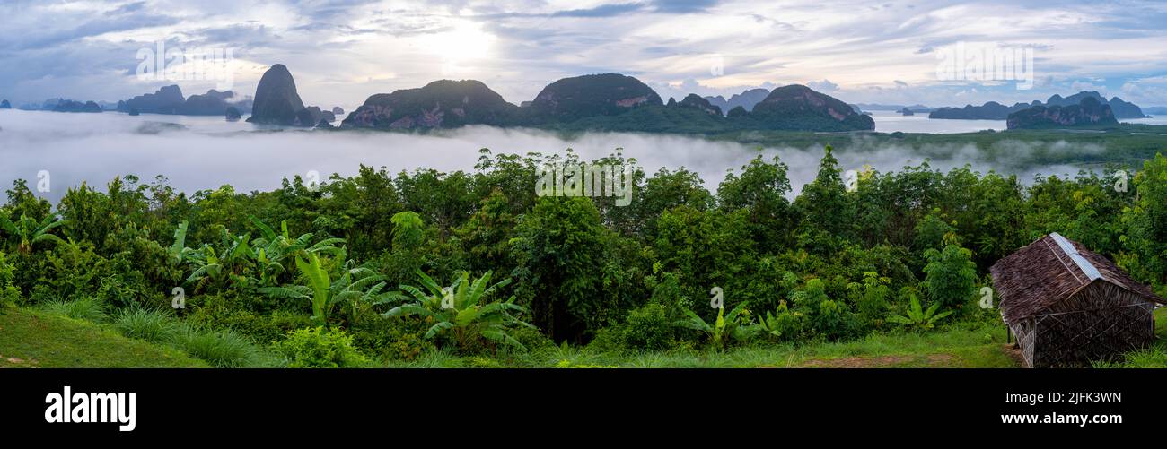 panorama view of Sametnangshe, view of mountains in Phangnga bay with ...