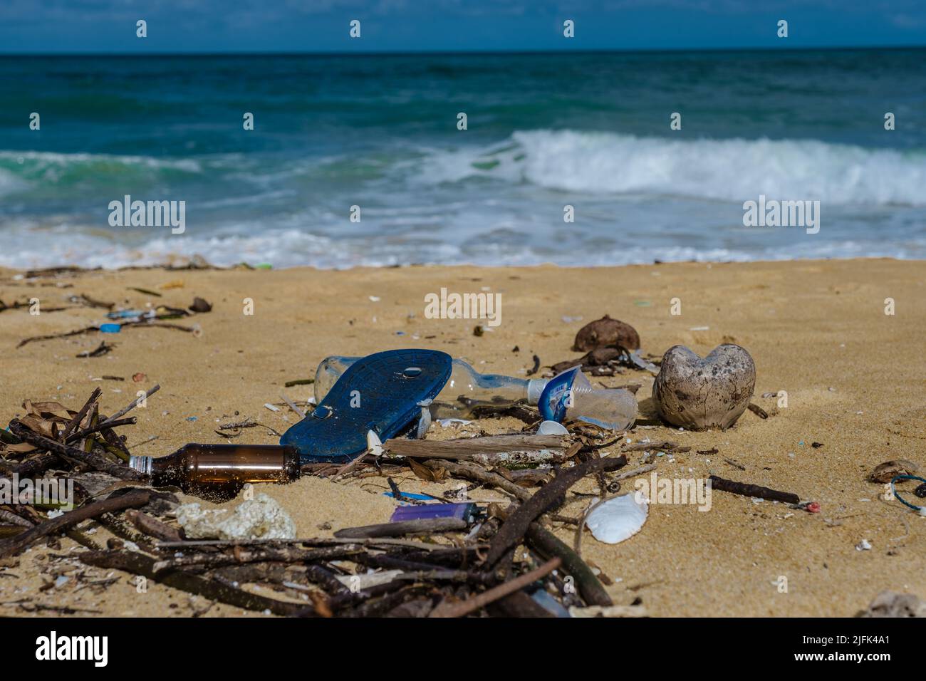 plastic waste on the beach of Phuket Thailand , monsoon season al waste ...