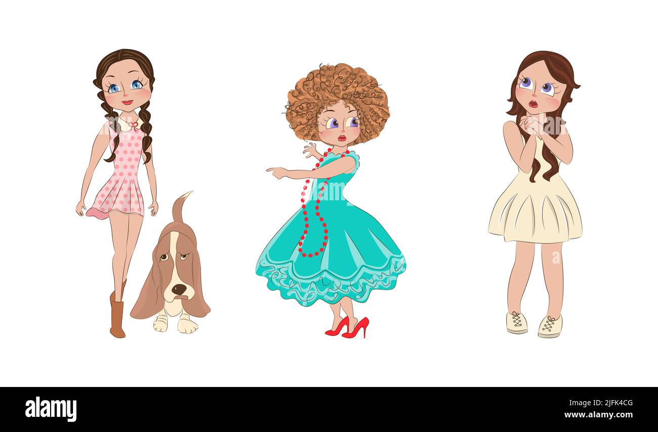 Set of happy preschool kid, hand drawn beautiful cute cartoon amazing ...