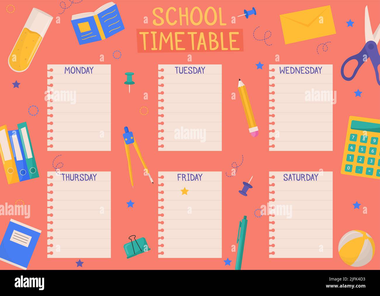 Cute childish school timetable, weekly classes schedule for kids with ...