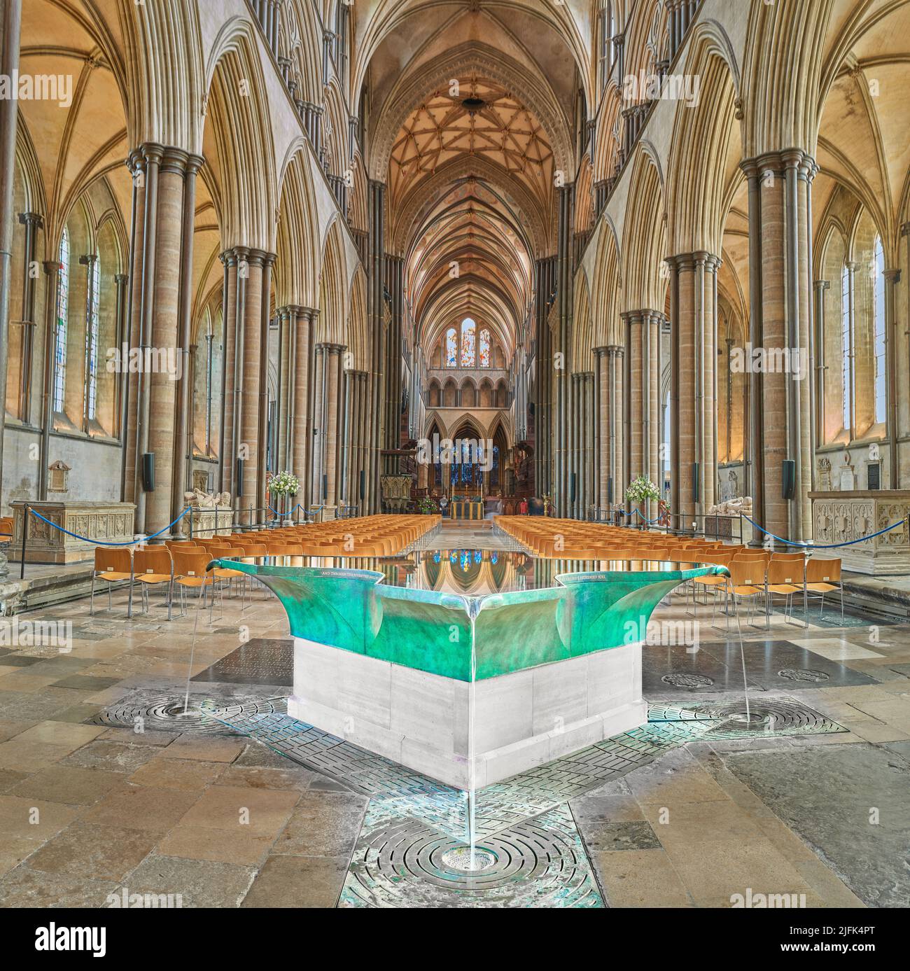 Contemporary baptism font in the nave of the thirteenth century AD ...