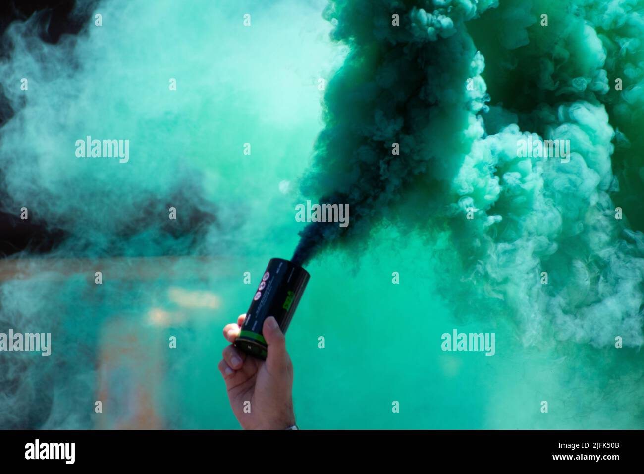 Smoke from canned firework. Looks like colorful clouds Stock Photo - Alamy