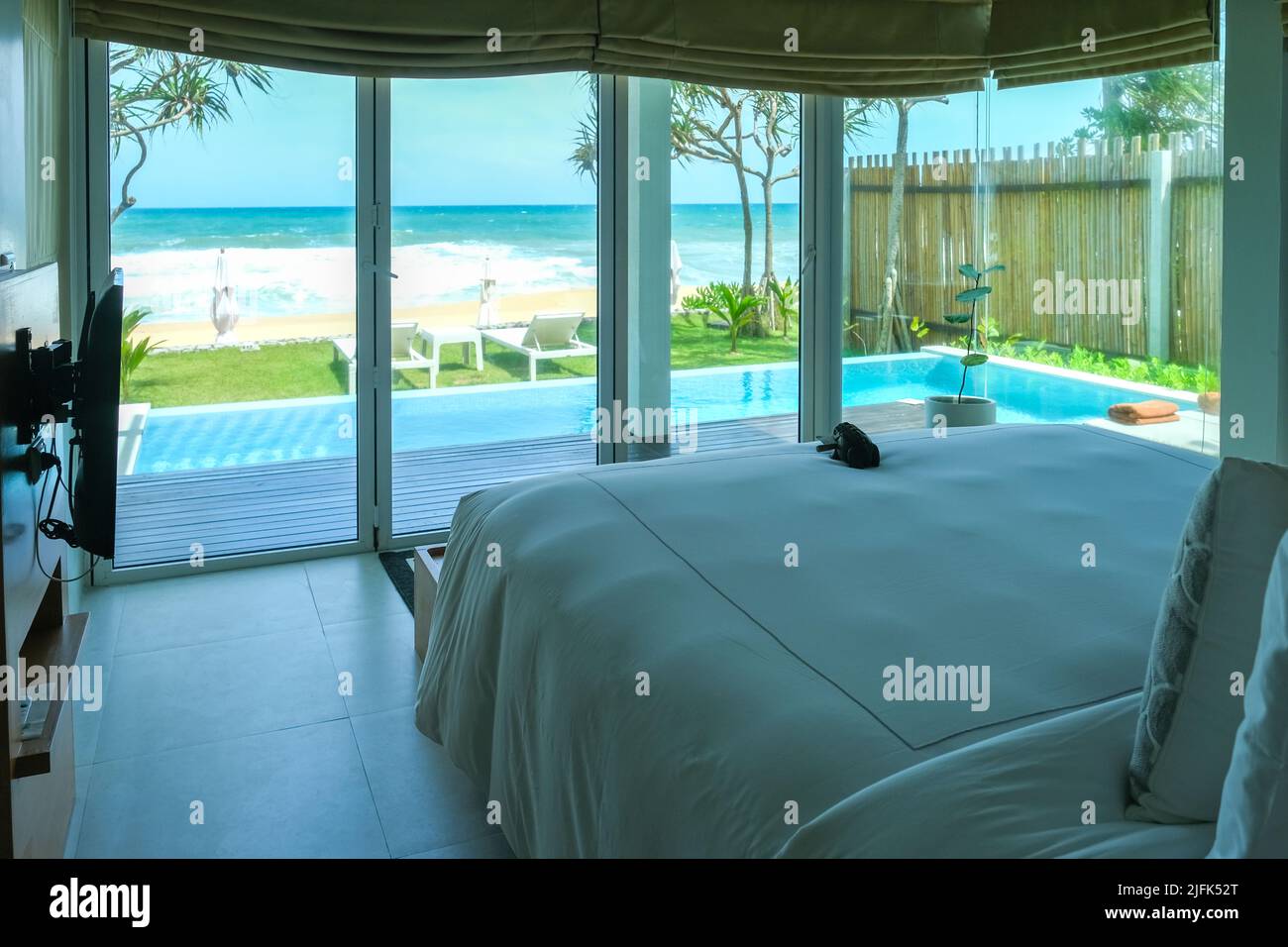 Modern house with a swimming pool, modern pool villa at the beach ...