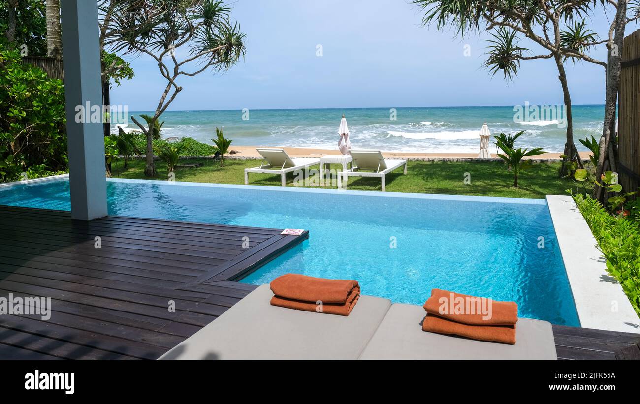 Modern house with a swimming pool, modern pool villa at the beach ...