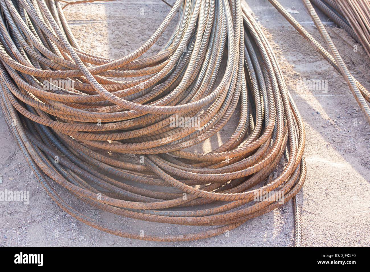 Close up steel rebar for reinforcement concrete at construction site ...