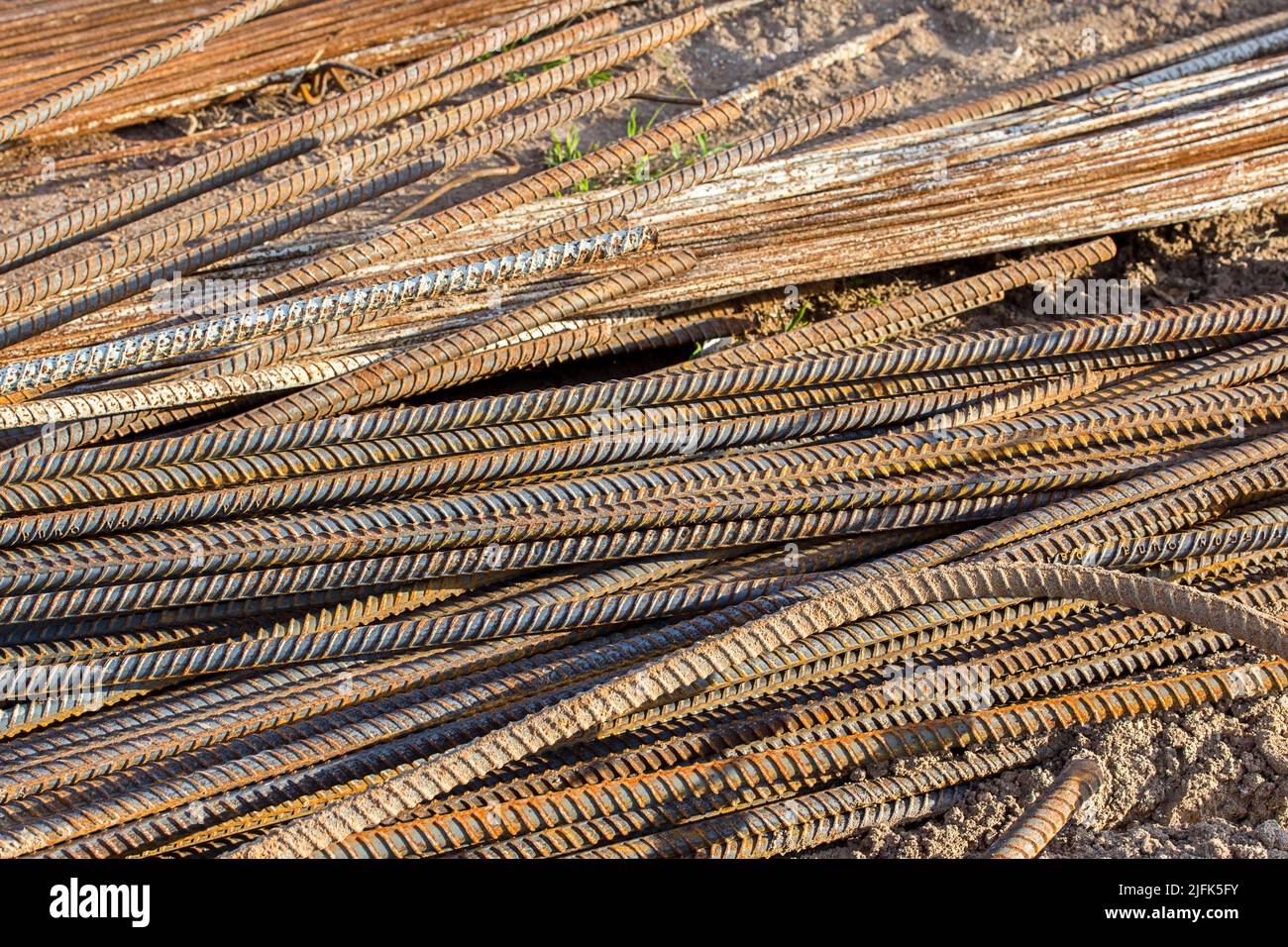 Close up steel rebar for reinforcement concrete at construction site ...
