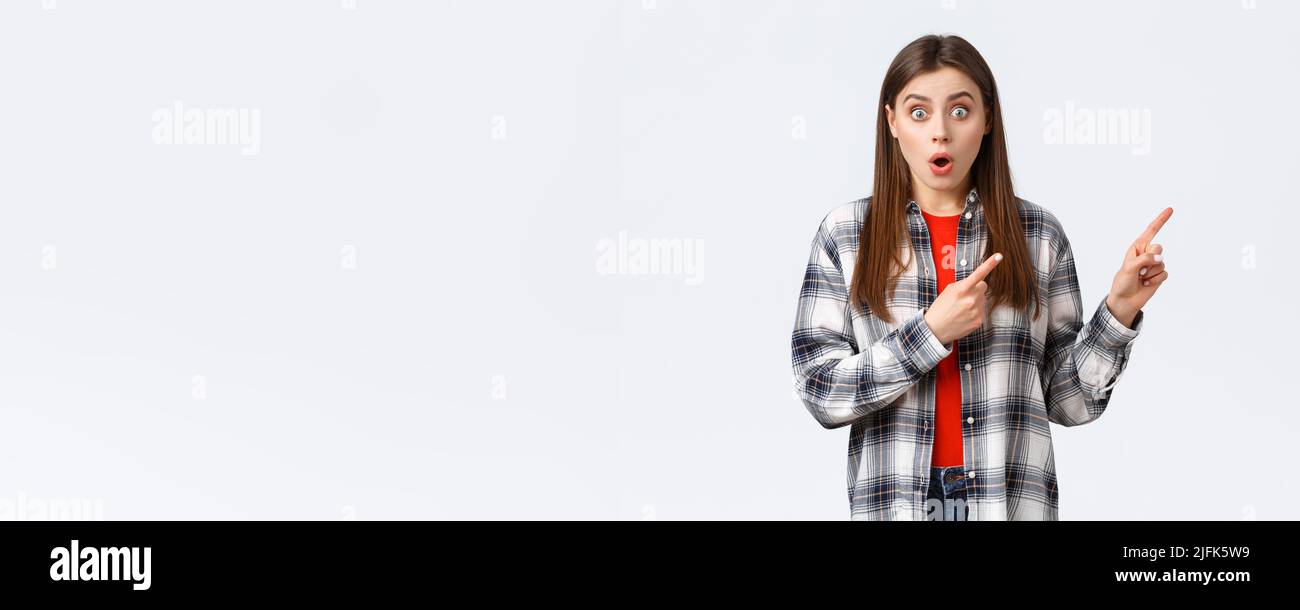 Lifestyle, different emotions, leisure activities concept. Wow amazing ...