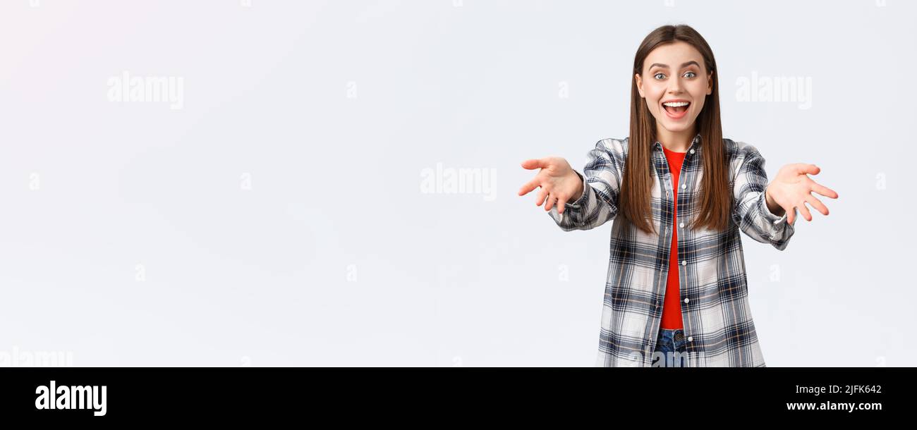 Lifestyle, different emotions, leisure activities concept. I am happy ...