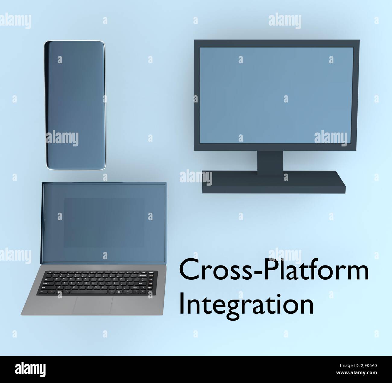 3D illustration of a pc screen, a laptop and a smartphone, providing a ...