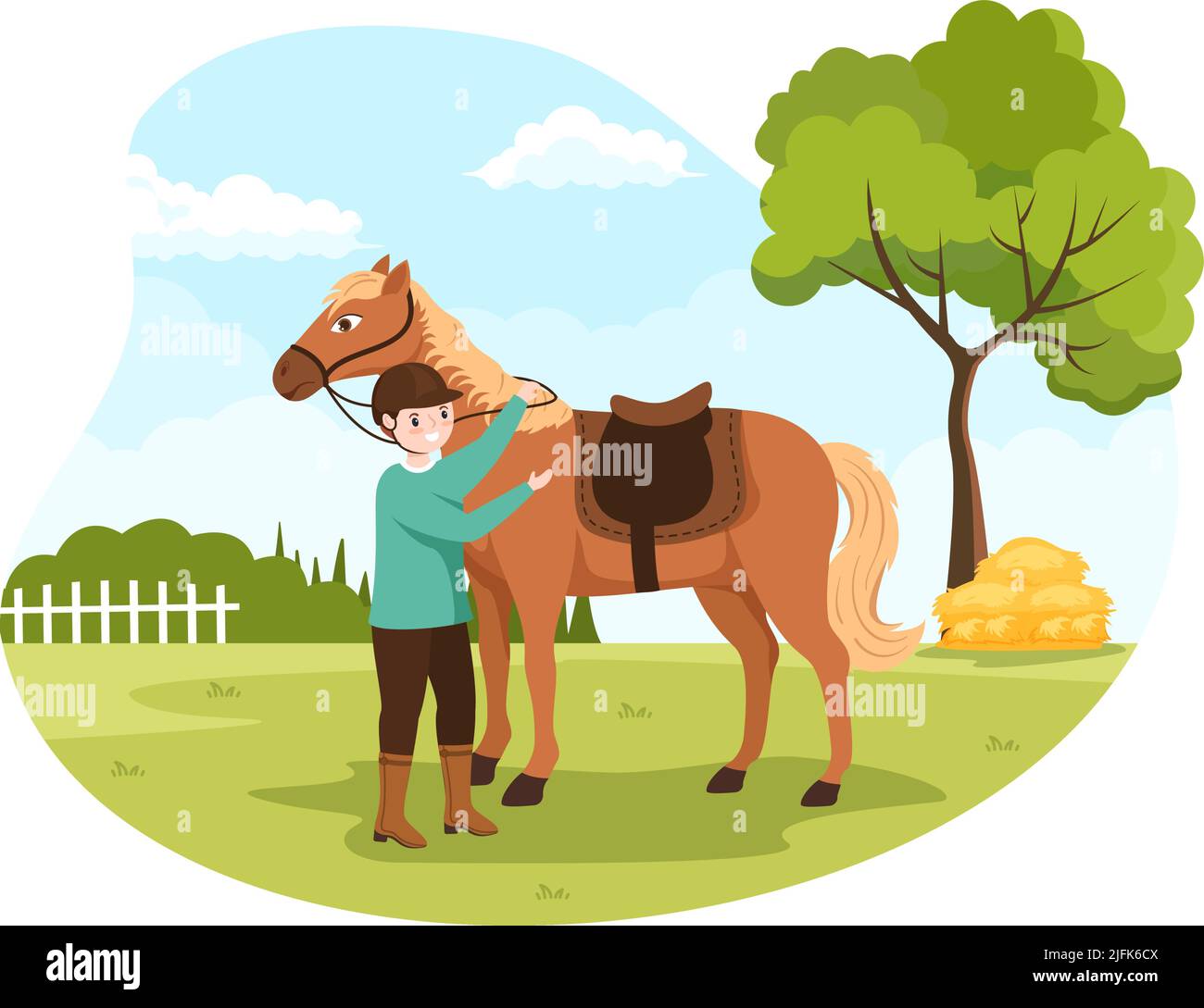 Horse Riding Cartoon Illustration with Cute People Character Practicing ...