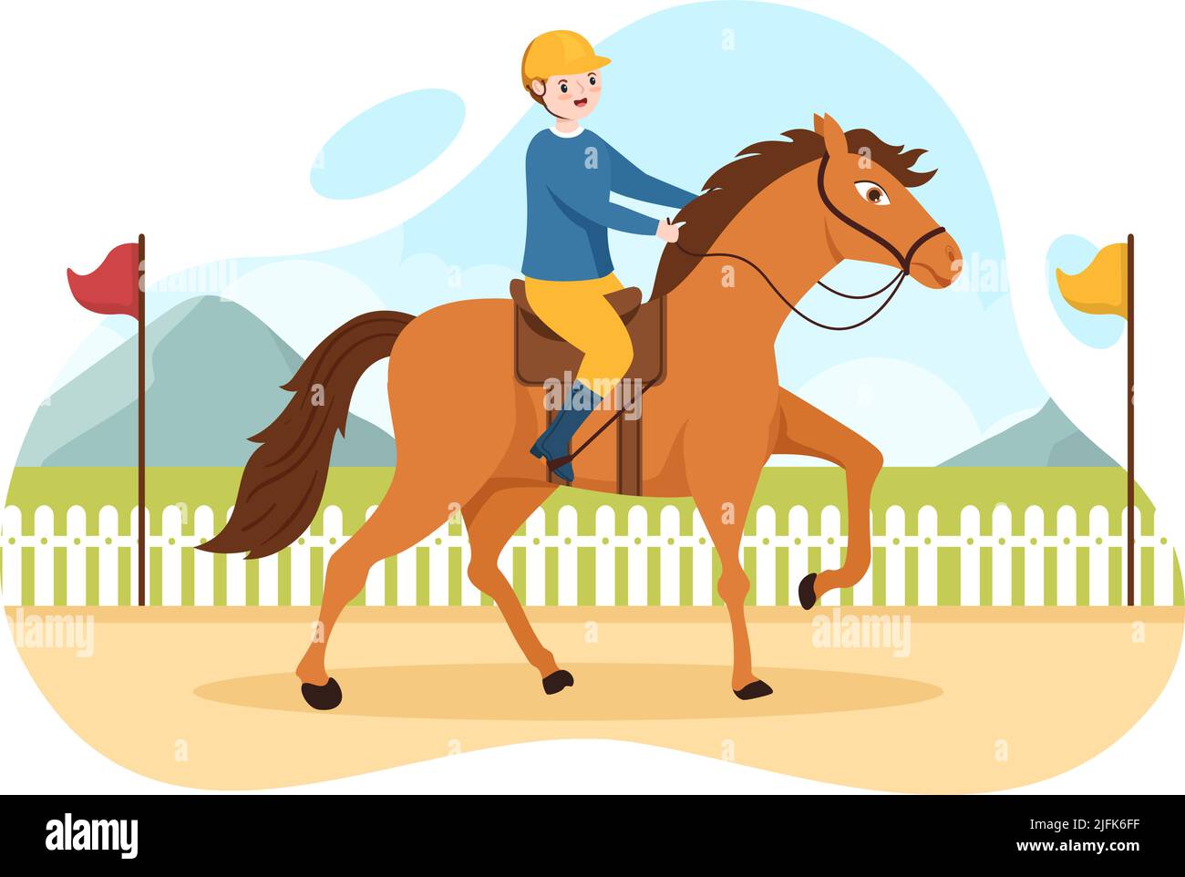 Horse Race Cartoon Illustration with Characters People doing ...