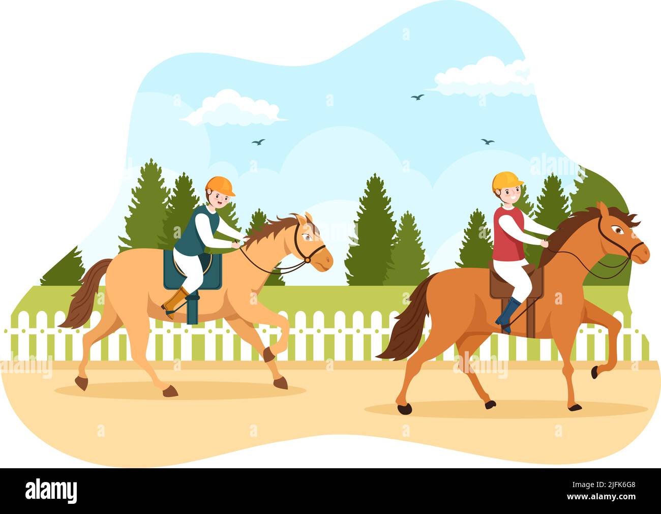 Horse Race Cartoon Illustration with Characters People doing ...