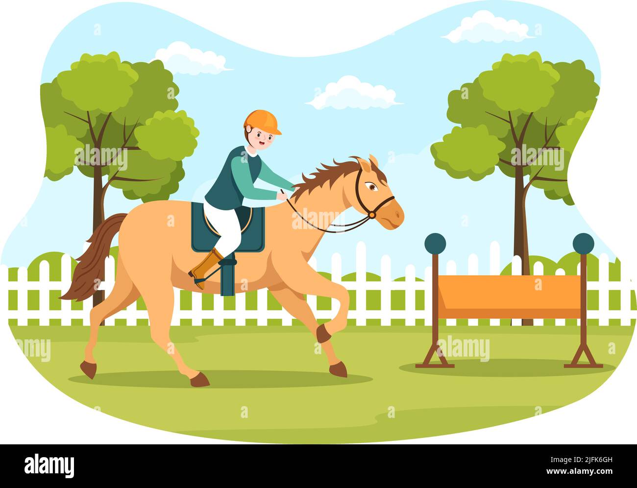 Horse Riding Cartoon Illustration with Cute People Character Practicing ...