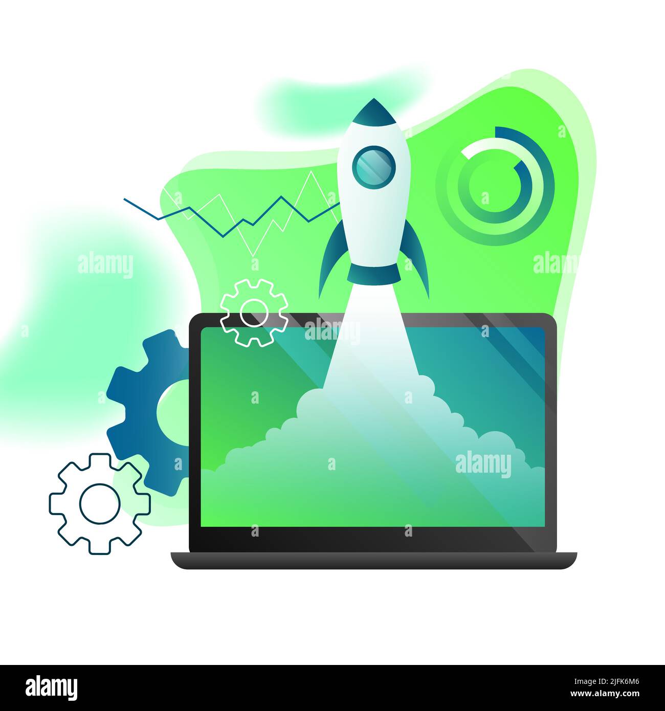 Startup Launch Illustration. Laptop, Rocket Creative Design. Vector ...