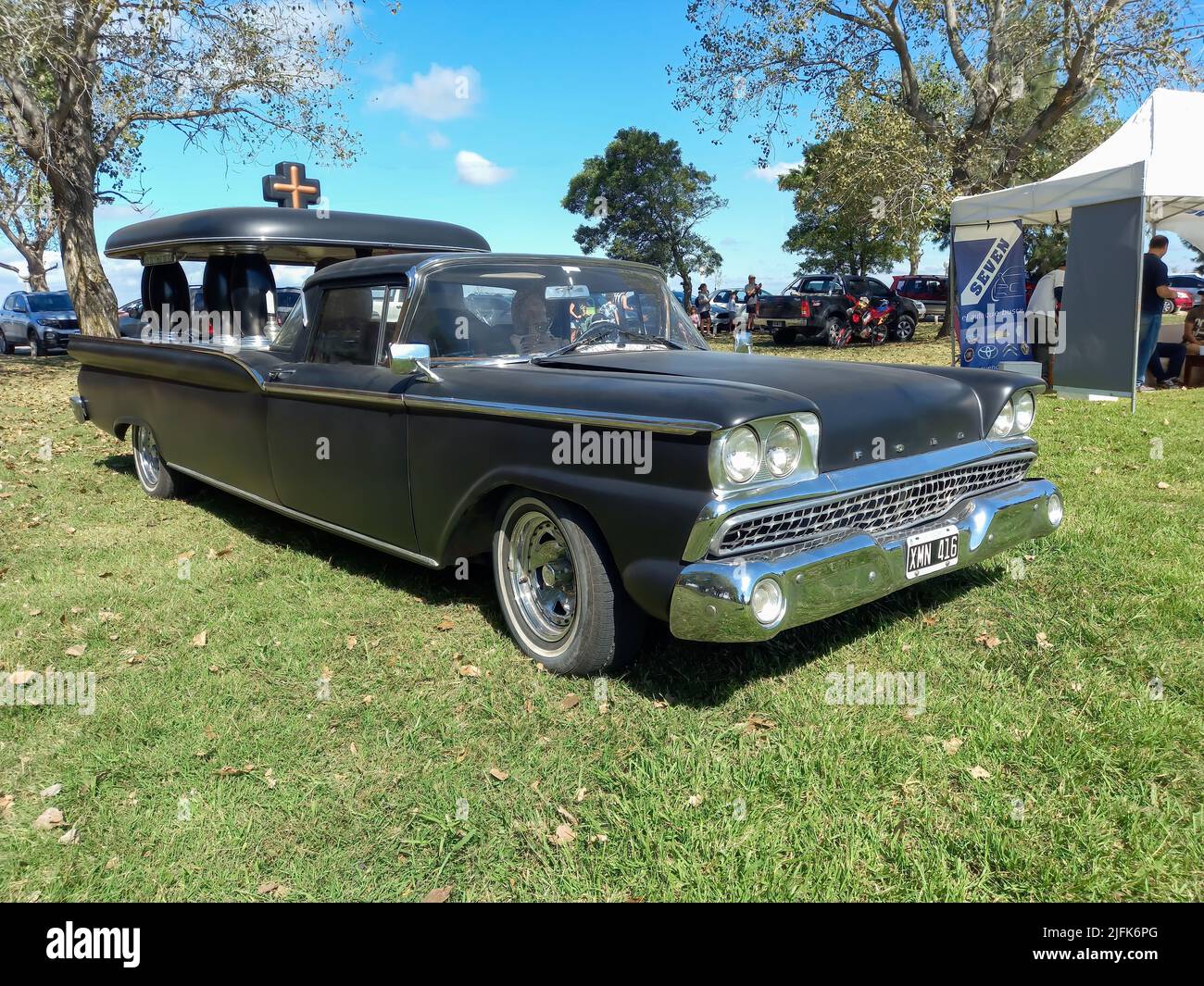 Old black Ford Fairlane 500 funeral hearse 1959 to transport casket to ...