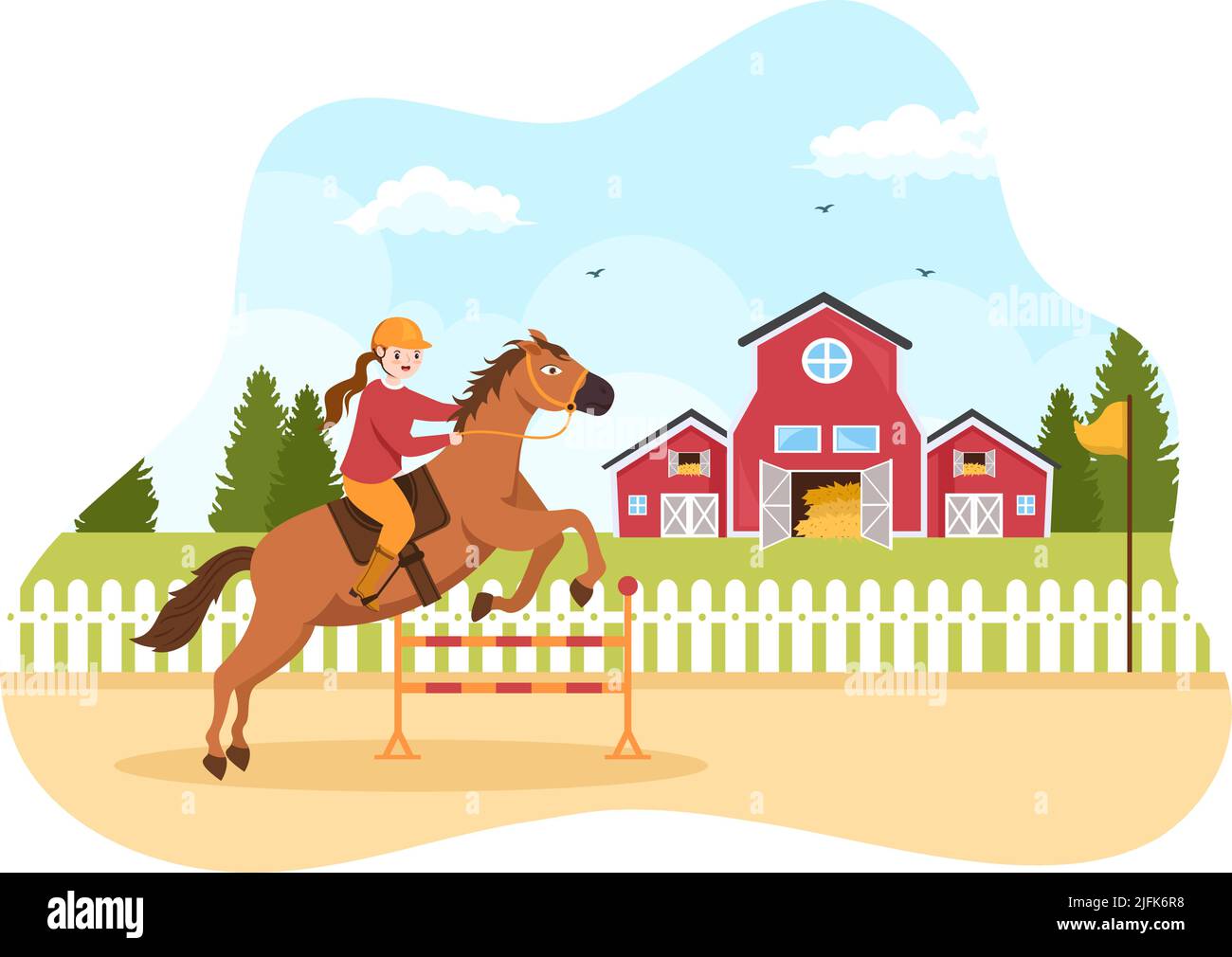 Horse Race Cartoon Illustration with Characters People doing ...