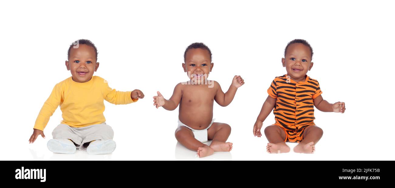 African triplets brothers playing isolated on a white background Stock ...