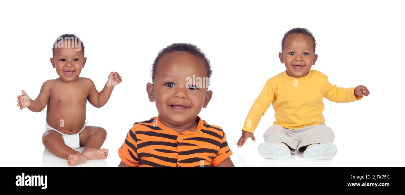 African triplets brothers playing isolated on a white background Stock ...