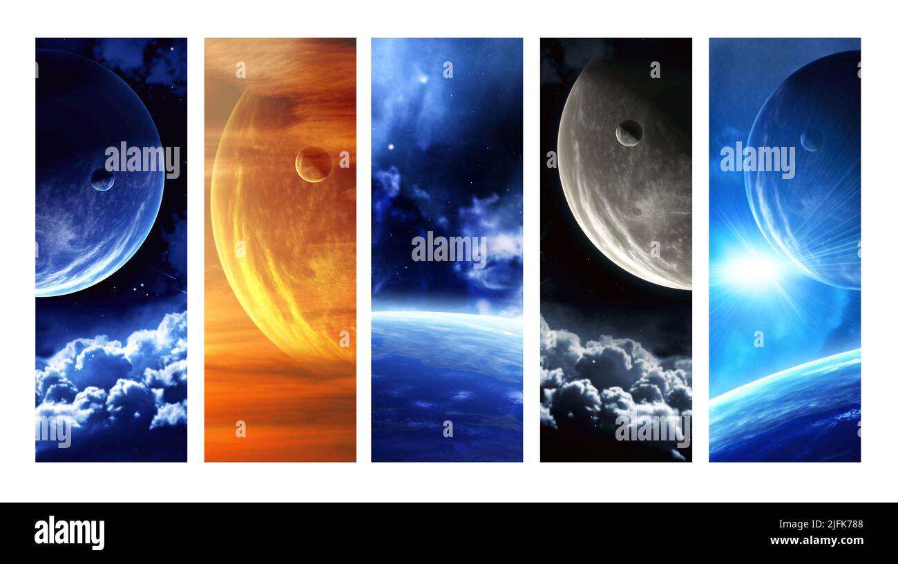 Set of vertical space banners with planets, nebula and stars. Elements ...