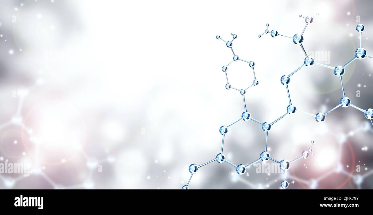 Horizontal banner with model of abstract molecular structure ...