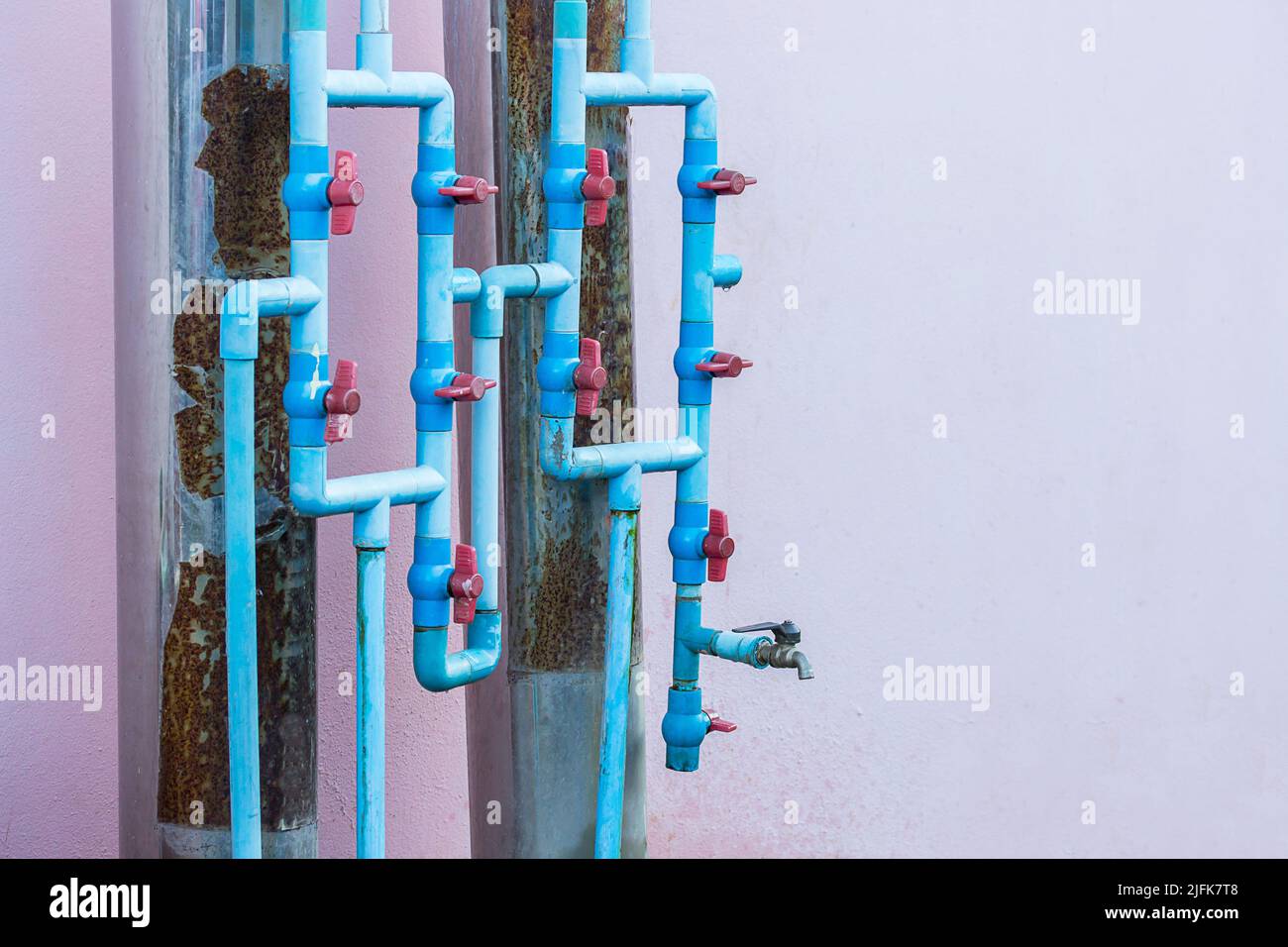 Close up pipes and valves of heating system Stock Photo - Alamy