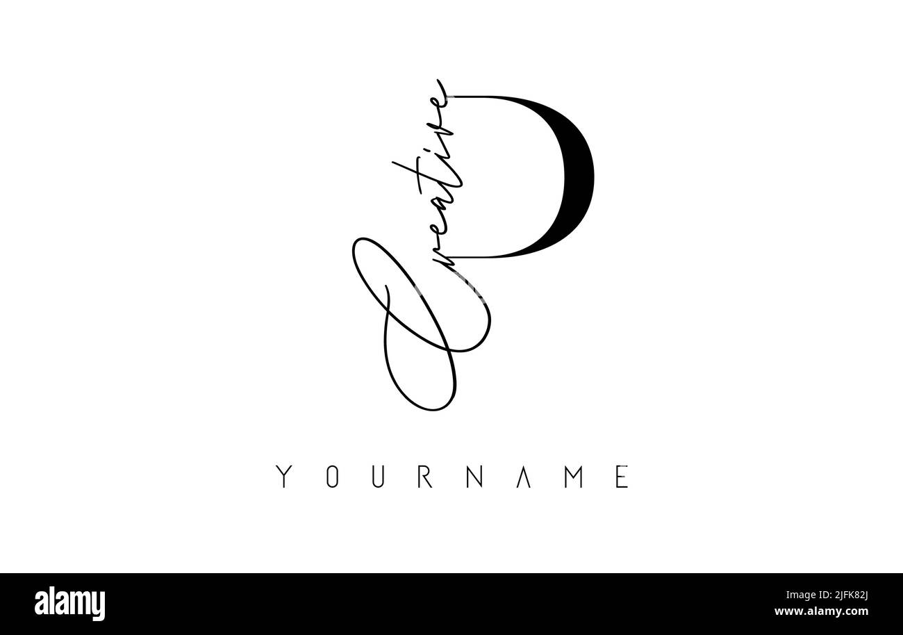 Creative handwritten P logo with text concept design. Vector ...