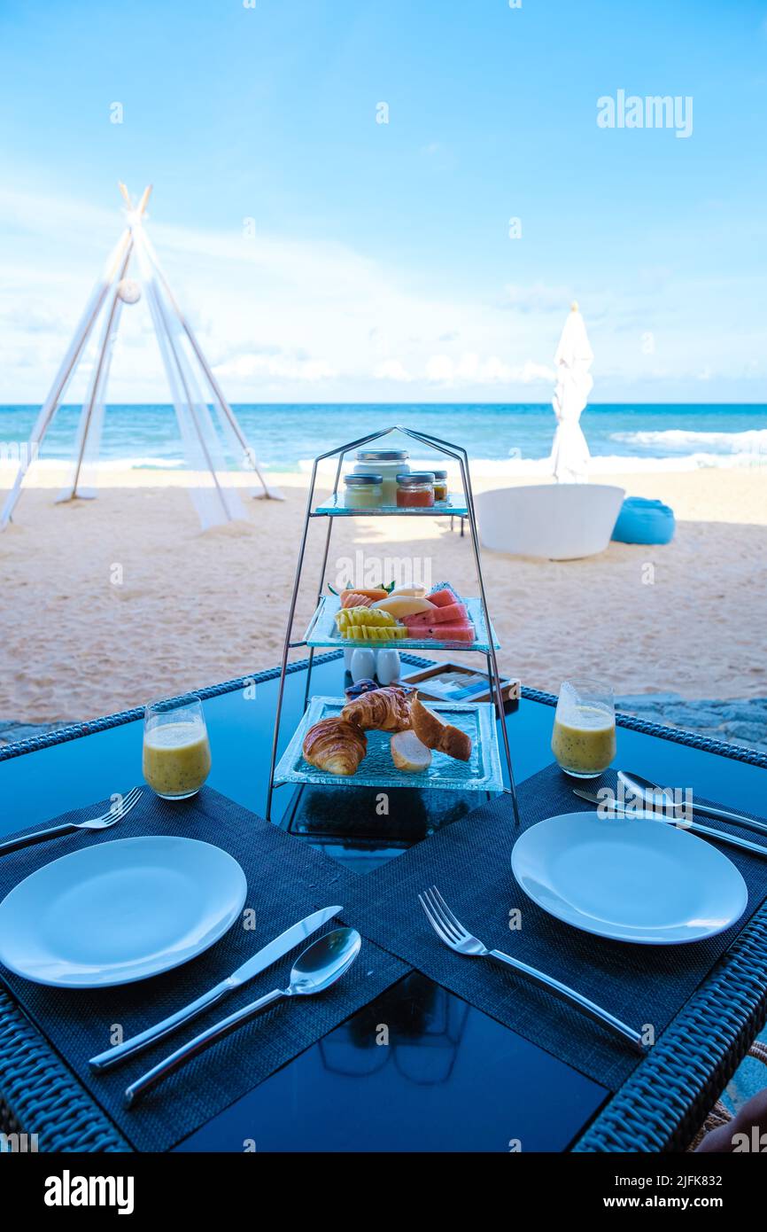 Breakfast on the beach in Phuket Thailand, a Luxury breakfast table ...