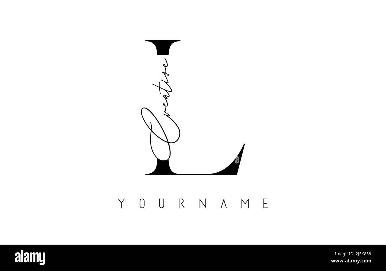 Creative handwritten L logo with text concept design. Vector ...