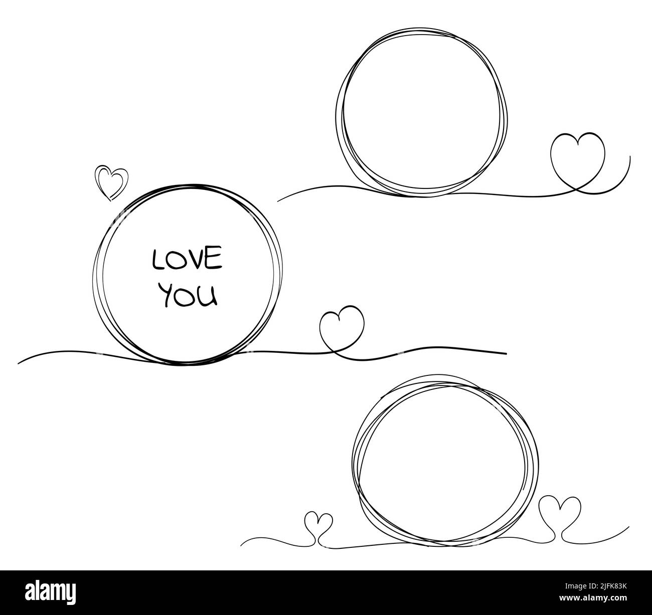 Vector collection of scribbled speech bubbles with heart in hand drawn ...