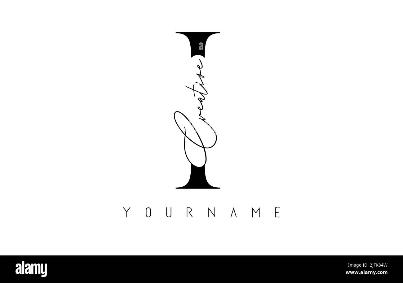 Creative handwritten I logo with text concept design. Vector ...
