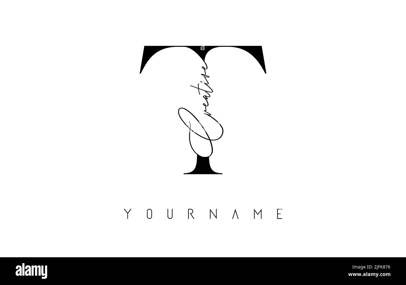 Creative handwritten T logo with text concept design. Vector ...