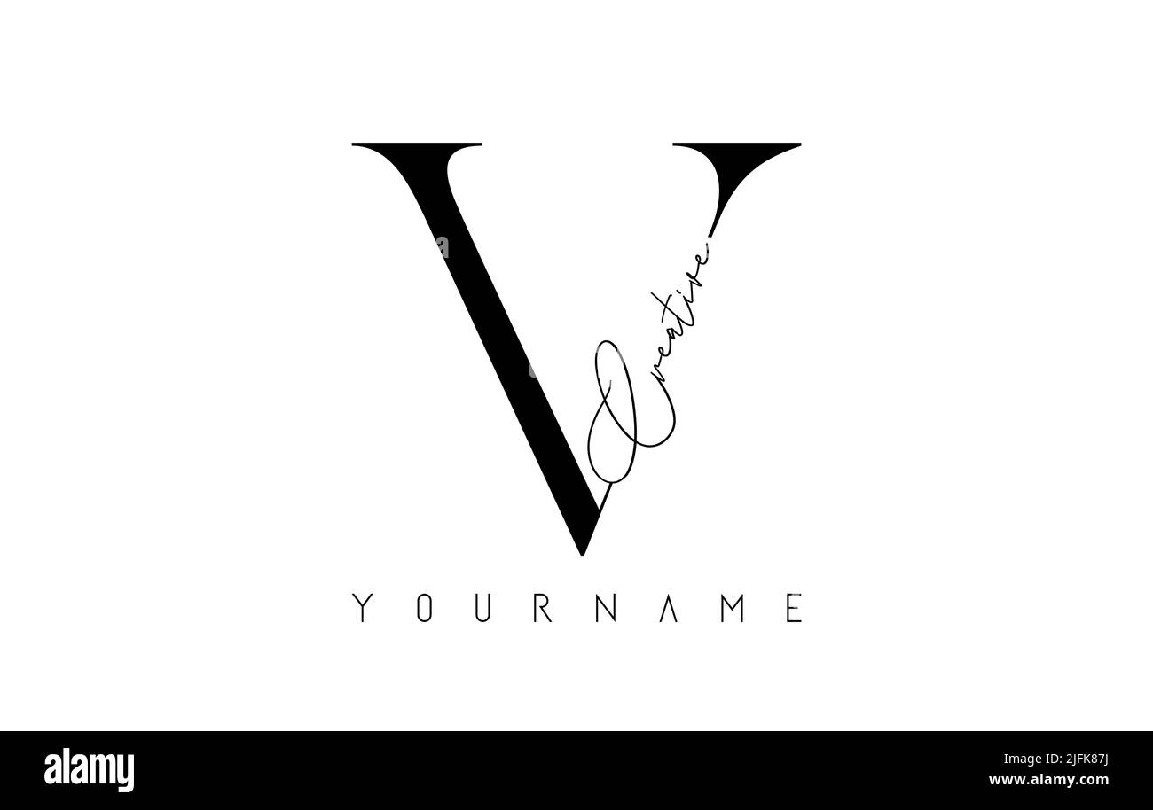 Creative handwritten V logo with text concept design. Vector ...