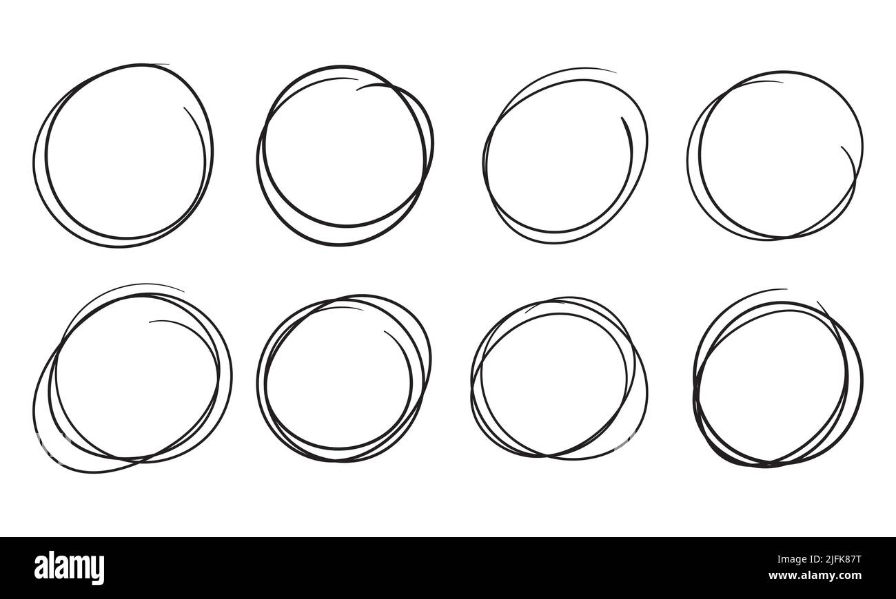 Hand drawn circle line sketch set. Vector circular scribble doodle ...