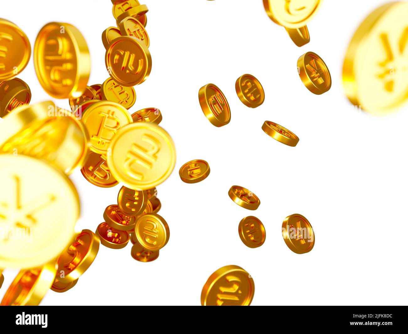 Explosion of golden coins isolated on white background Stock Photo - Alamy