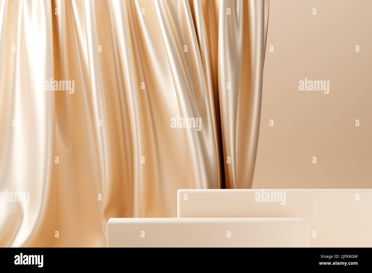 Beige pastel podium with pink flying fabric, cloth background Stock ...