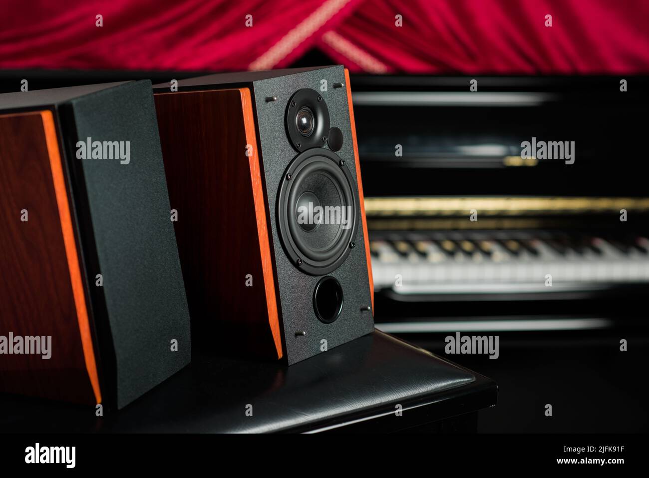 Bookshelf speaker system for home entertainment Stock Photo - Alamy
