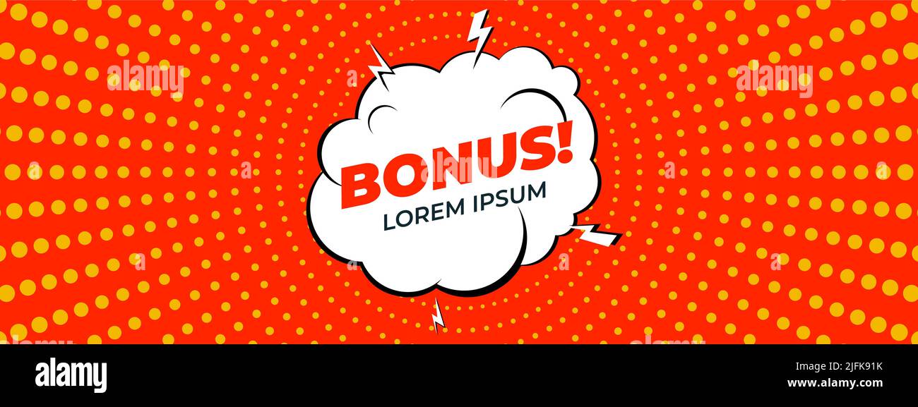 Pop art stylish banner. Halftone effect, bonus comic cartoon cloud ...