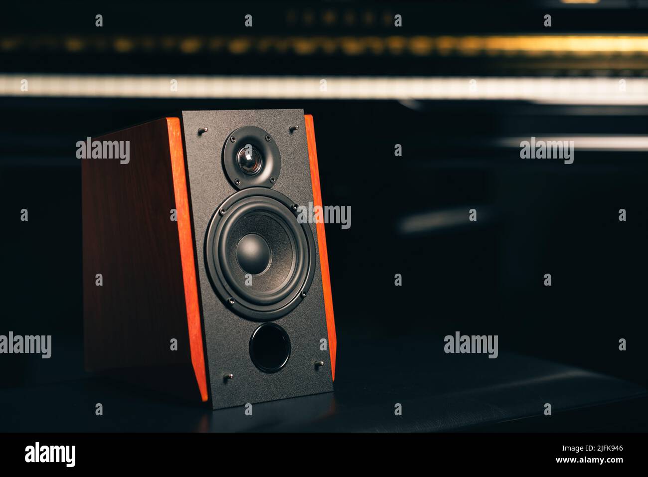 Bookshelf speaker system for home entertainment Stock Photo - Alamy
