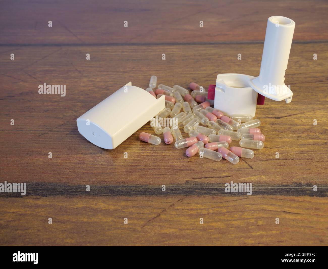 Asthma treatment medicine caps, sprays and inhalers Stock Photo - Alamy